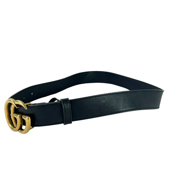 Gucci | Accessories | Gucci Double Gg Buckle Logo Black Leather Belt ...